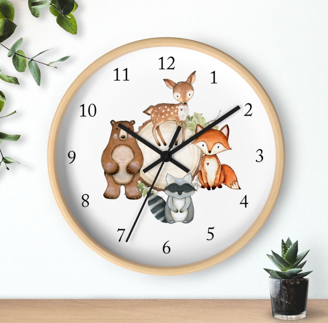 Woodland Animals Wall Clock, Watercolor Nursery Wall Clock, Girl ...