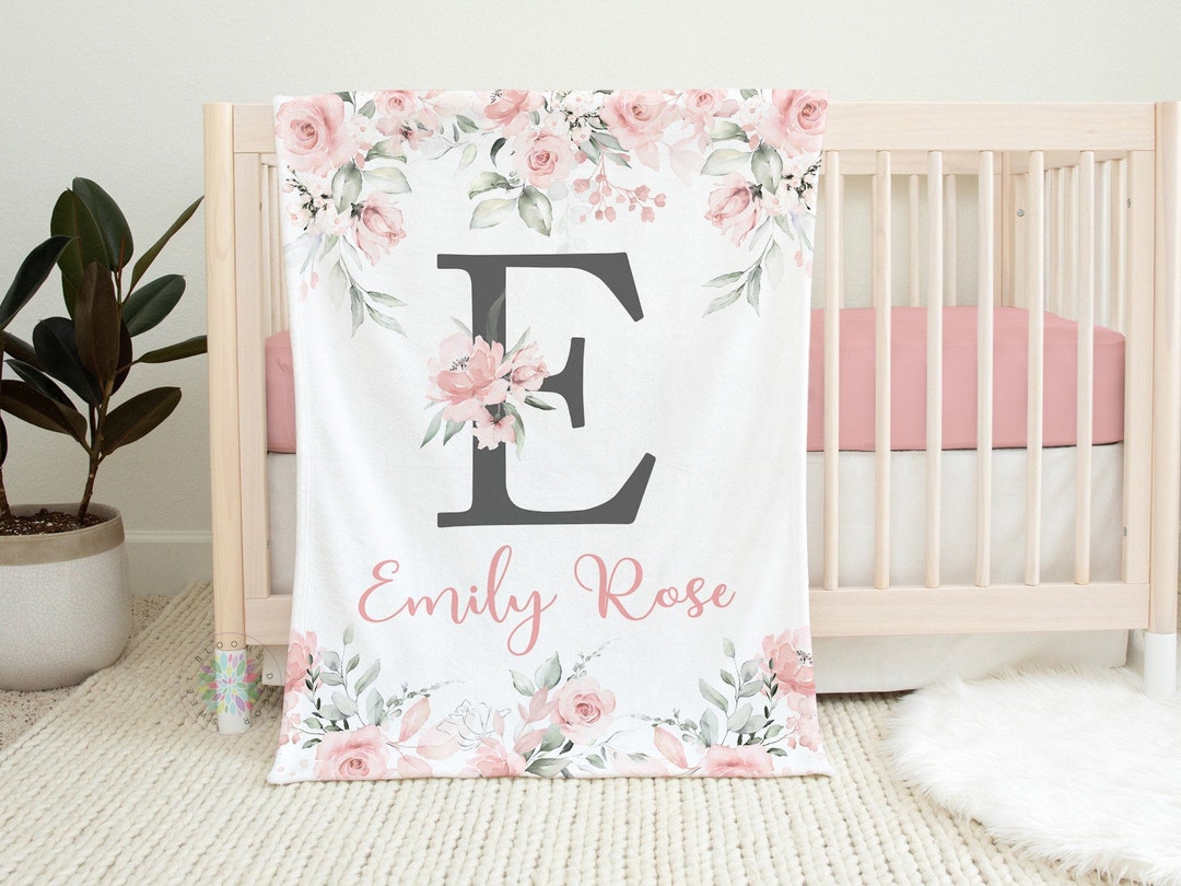 Pink Floral Baby Blanket, Soft Pink Watercolor Flowers Roses Name ...