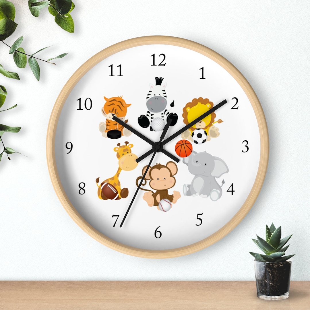 Safari Animals Sports Wall Clock, Nursery Wall Clock, Girl Boy Bedroom ...