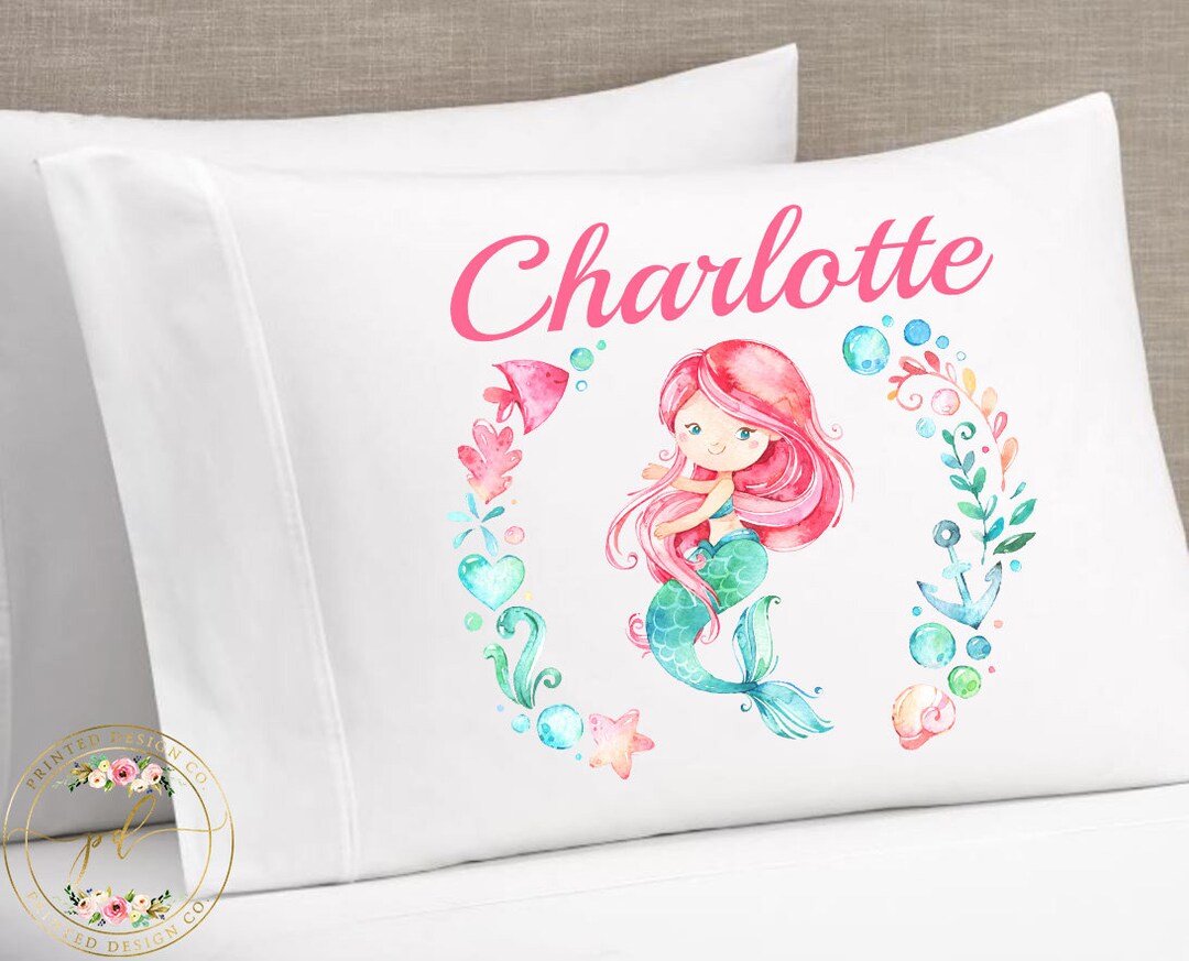 Mermaid Pillowcase, Personalized Watercolor Mermaid Pillow Case Bedroom ...