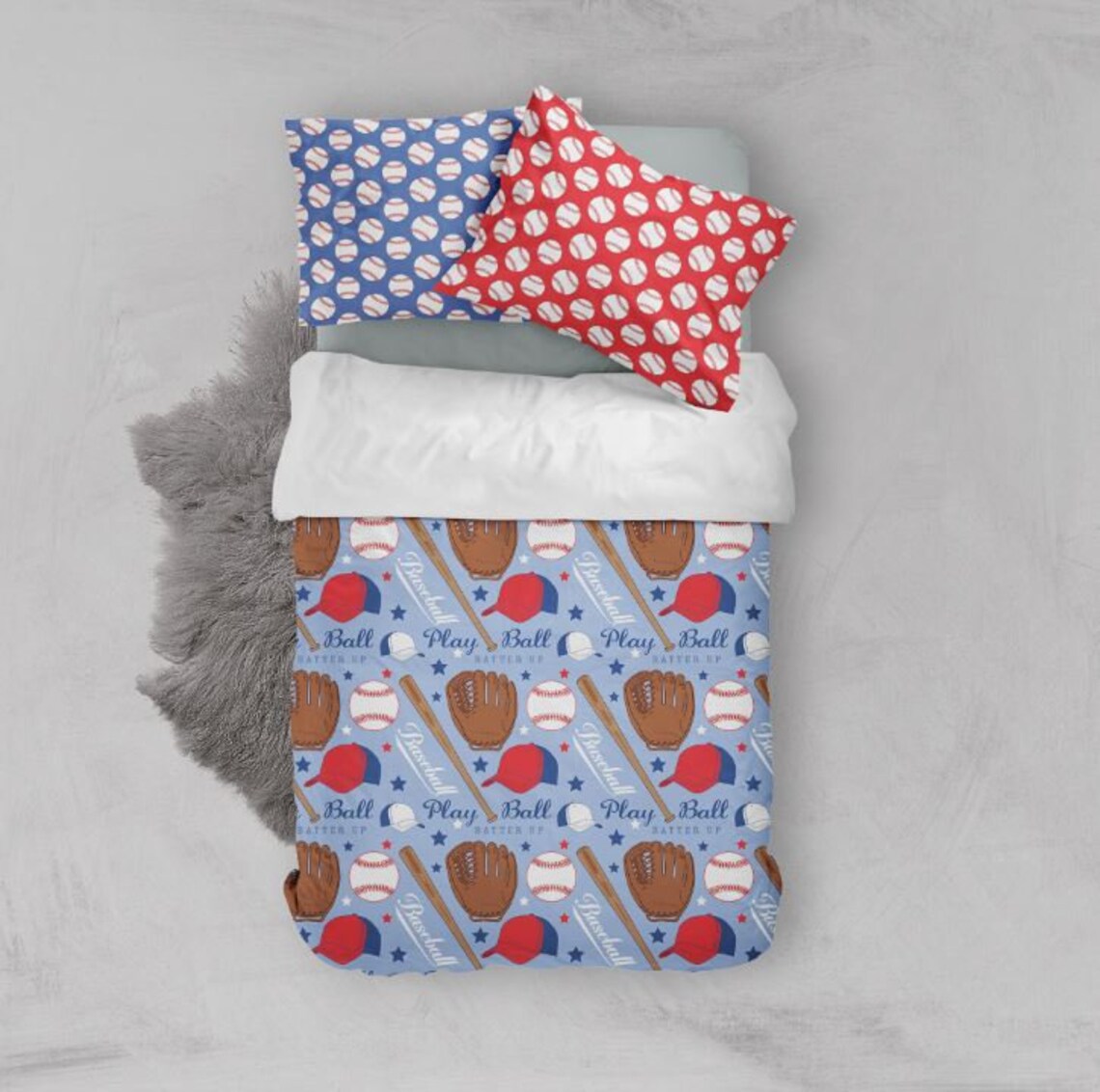 Baseball Kids Bedding Set Boy Comforter Bedroom Room Decor Pillow Shams ...