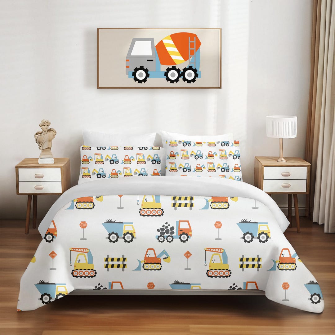 Construction Comforter, Construction Kids Bedding Set, Trucks Digger ...