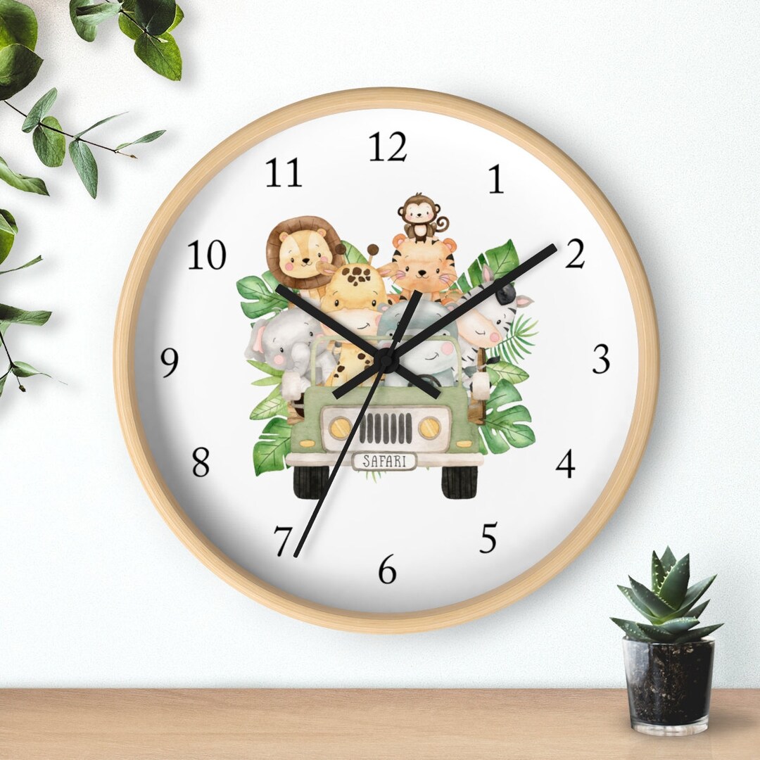 Safari Animals Nursery Wall Clock, Jungle Animals Truck Girl Boy ...