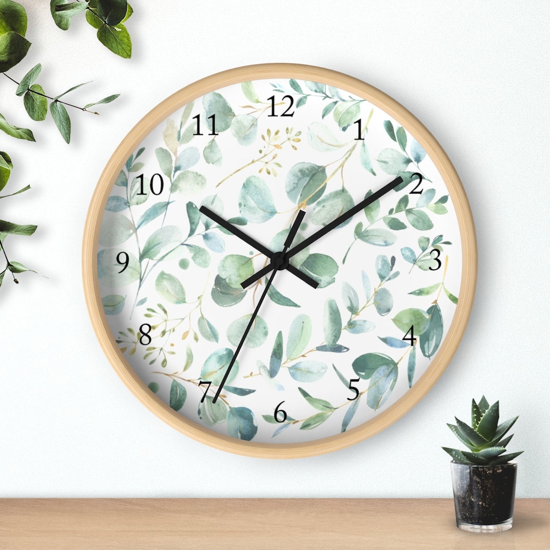 Eucalyptus Greenery Leaves Wall Clock, Baby Girl Baby Boy Gender ...