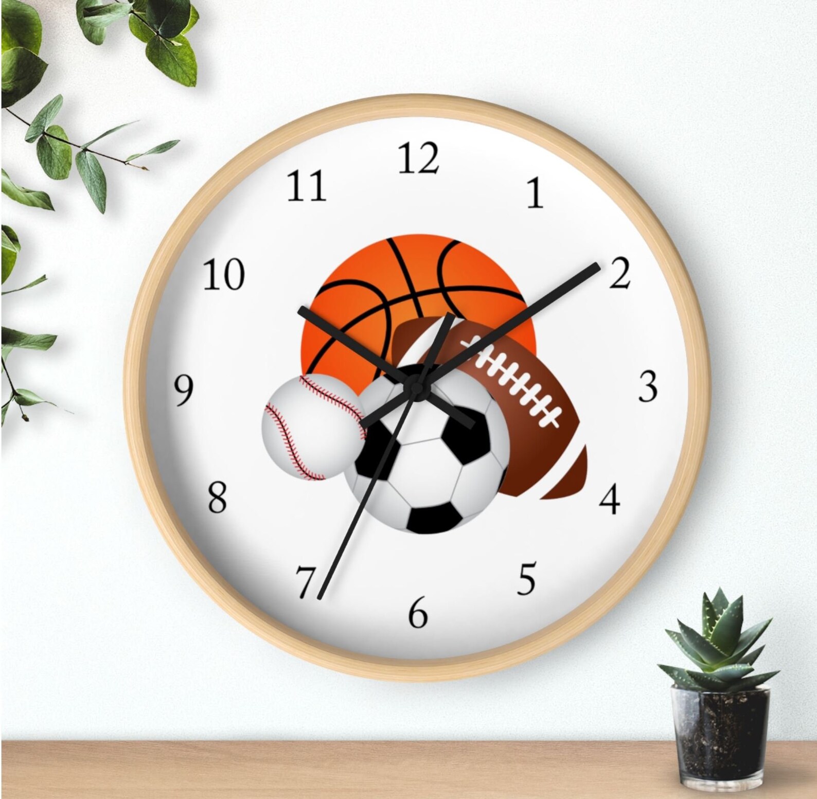 Sports Balls Wall Clock, Sports Kids Boy Bedroom Wall Decor Basketball ...