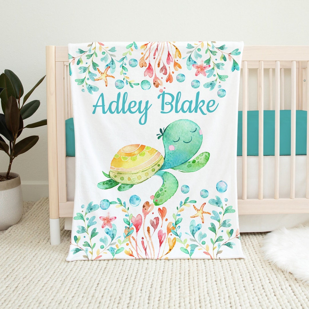 Turtle Baby Blanket, Personalized Sea Animals Baby Boy Girl Neutral ...