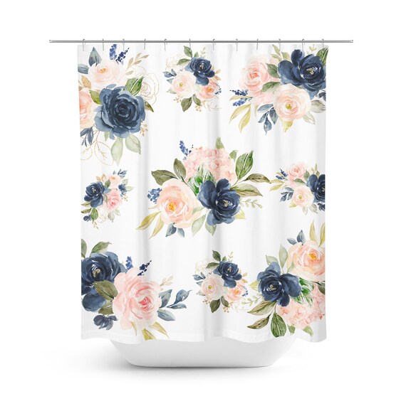 Navy coral shower curtain store