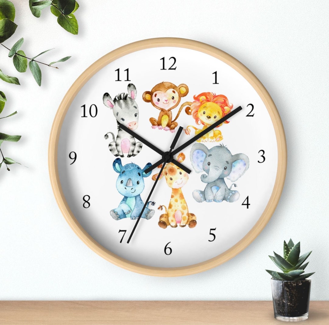 Safari Animals Wall Clock, Watercolor Nursery Wall Clock, Girl Boy ...