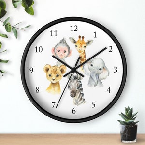 Safari Animals Wall Clock, Jungle Nursery Wall Clock, Girl Boy Bedroom ...