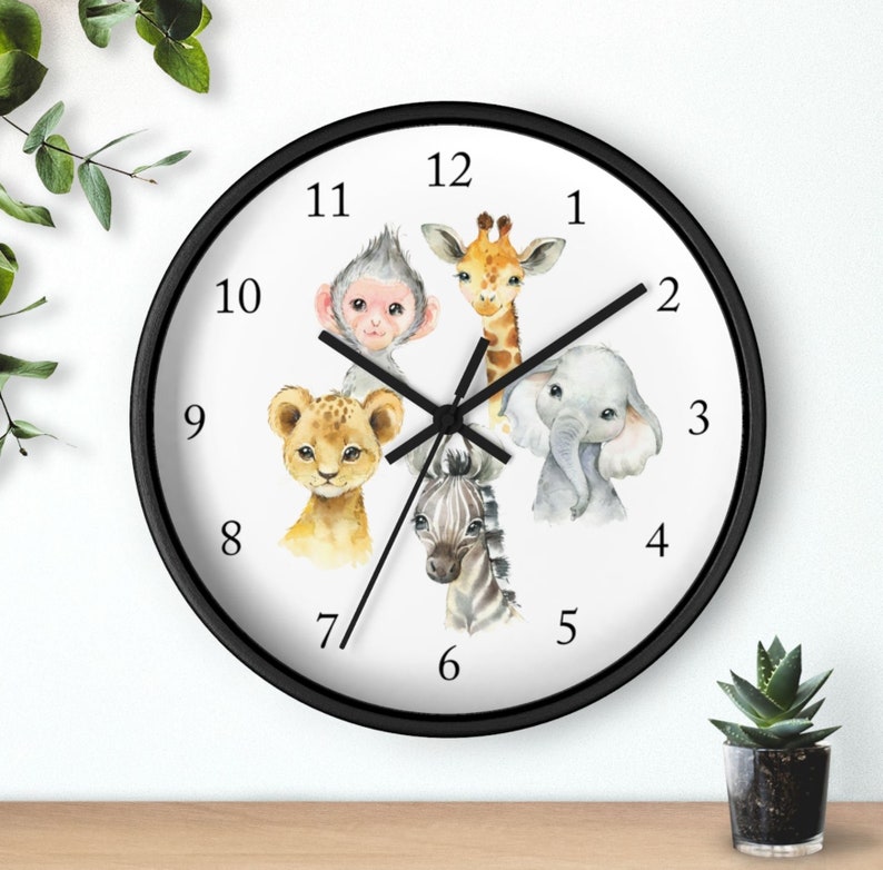 Safari Animals Wall Clock, Jungle Nursery Wall Clock, Girl Boy Bedroom ...