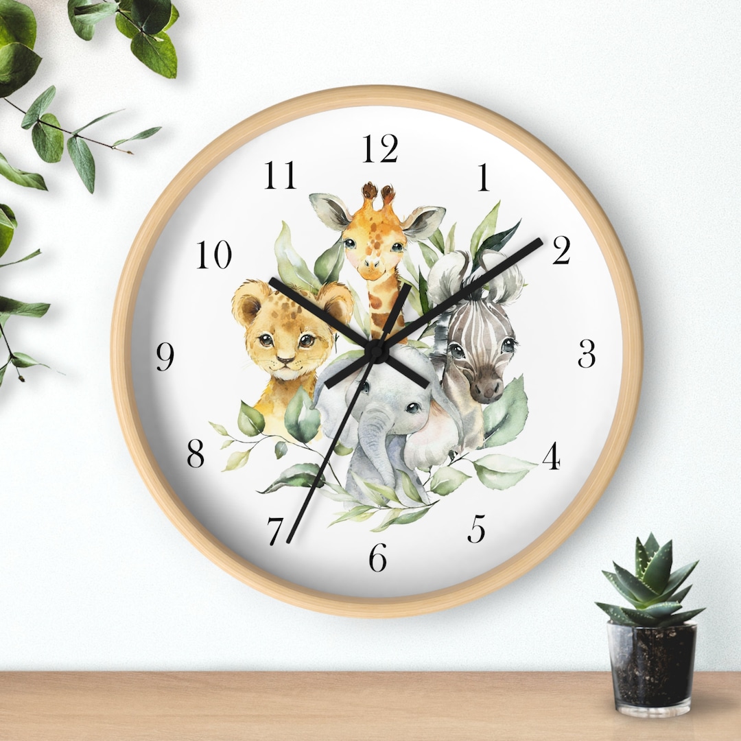 Safari Animals Nursery Wall Clock, Jungle Animals Girl Boy Bedroom ...