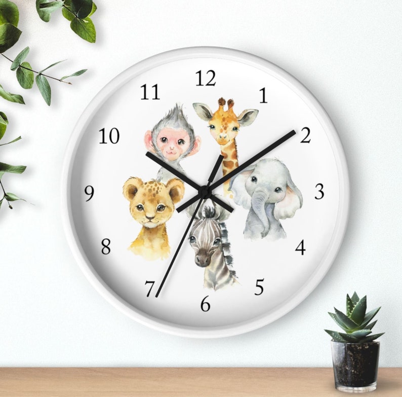 Safari Animals Wall Clock, Jungle Nursery Wall Clock, Girl Boy Bedroom ...
