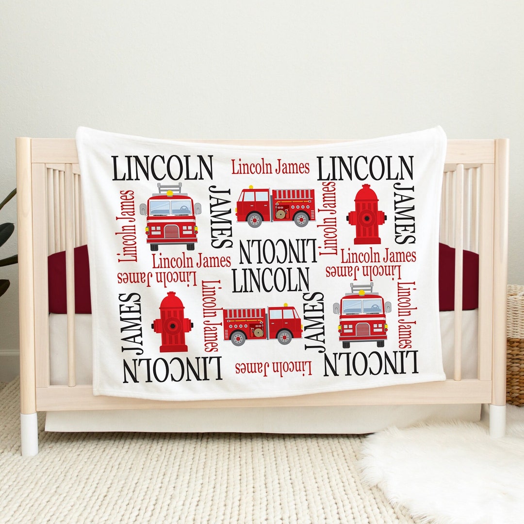 Firetruck Baby Blanket, Baby Boy Firefighter Personalized Blanket ...