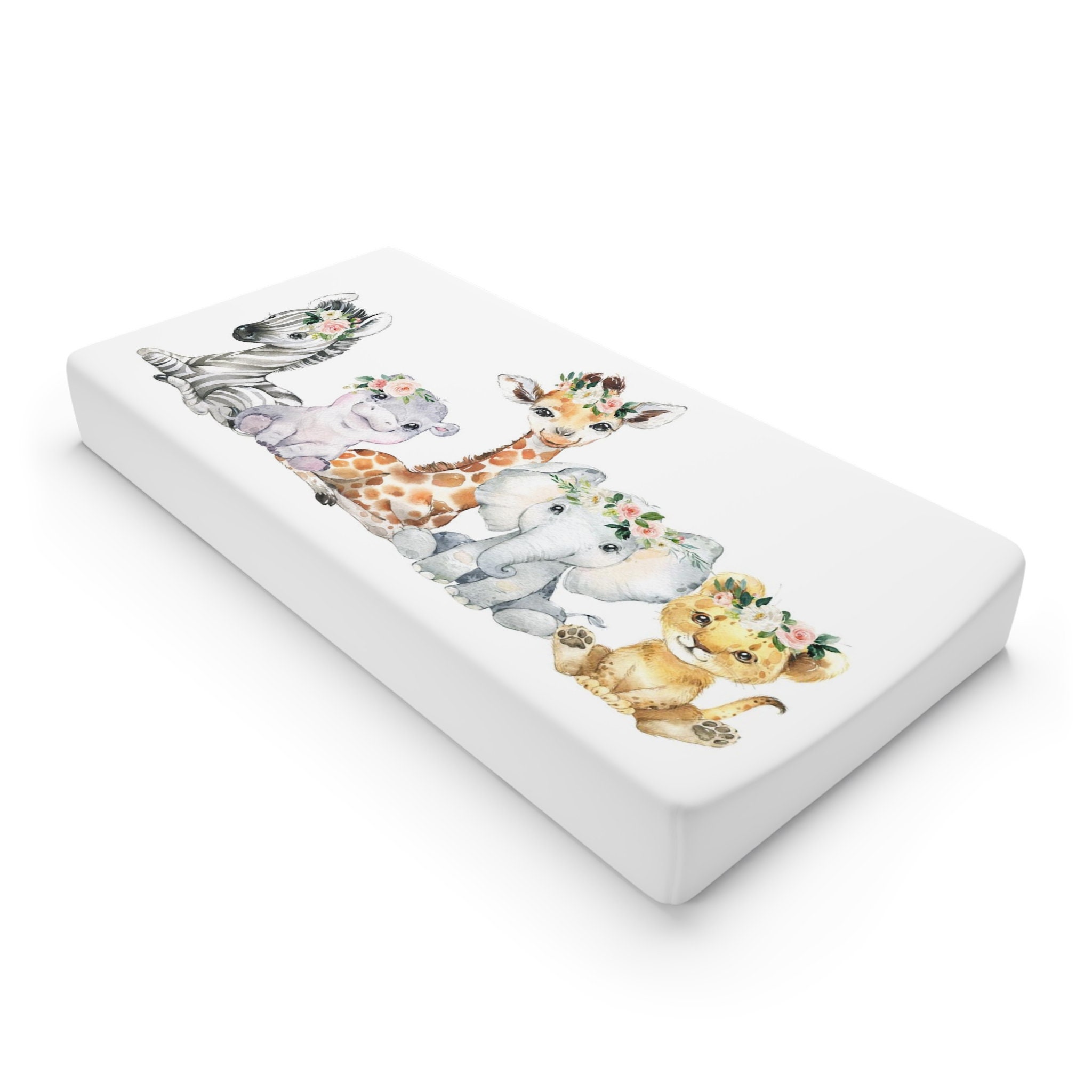 Safari Animals Blush Pink Floral Girl Changing Pad Cover, Lion Elephant ...
