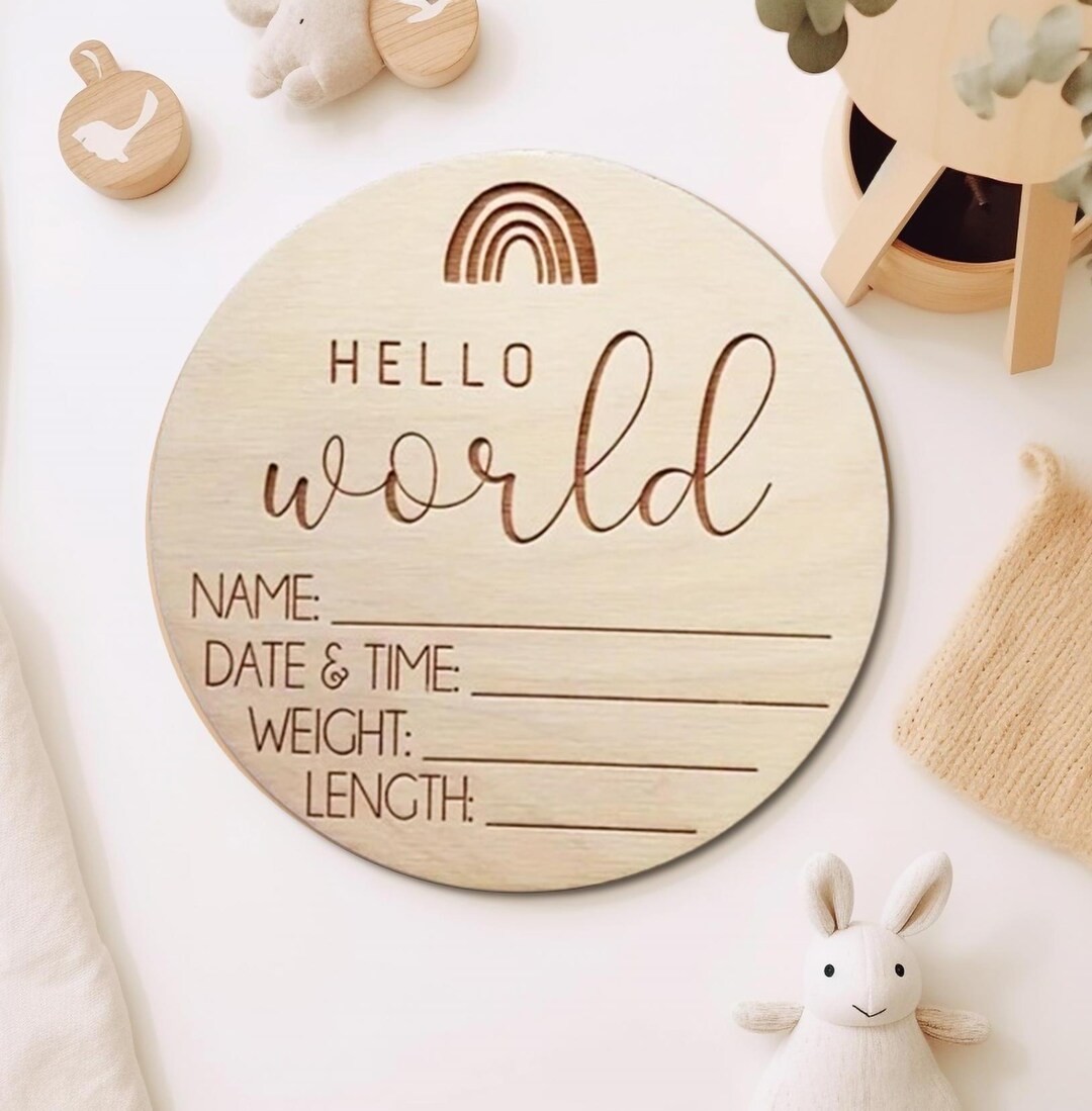 Baby Birth Stats Wood Sign, Wooden Birth Announcement, Hello World Sign ...