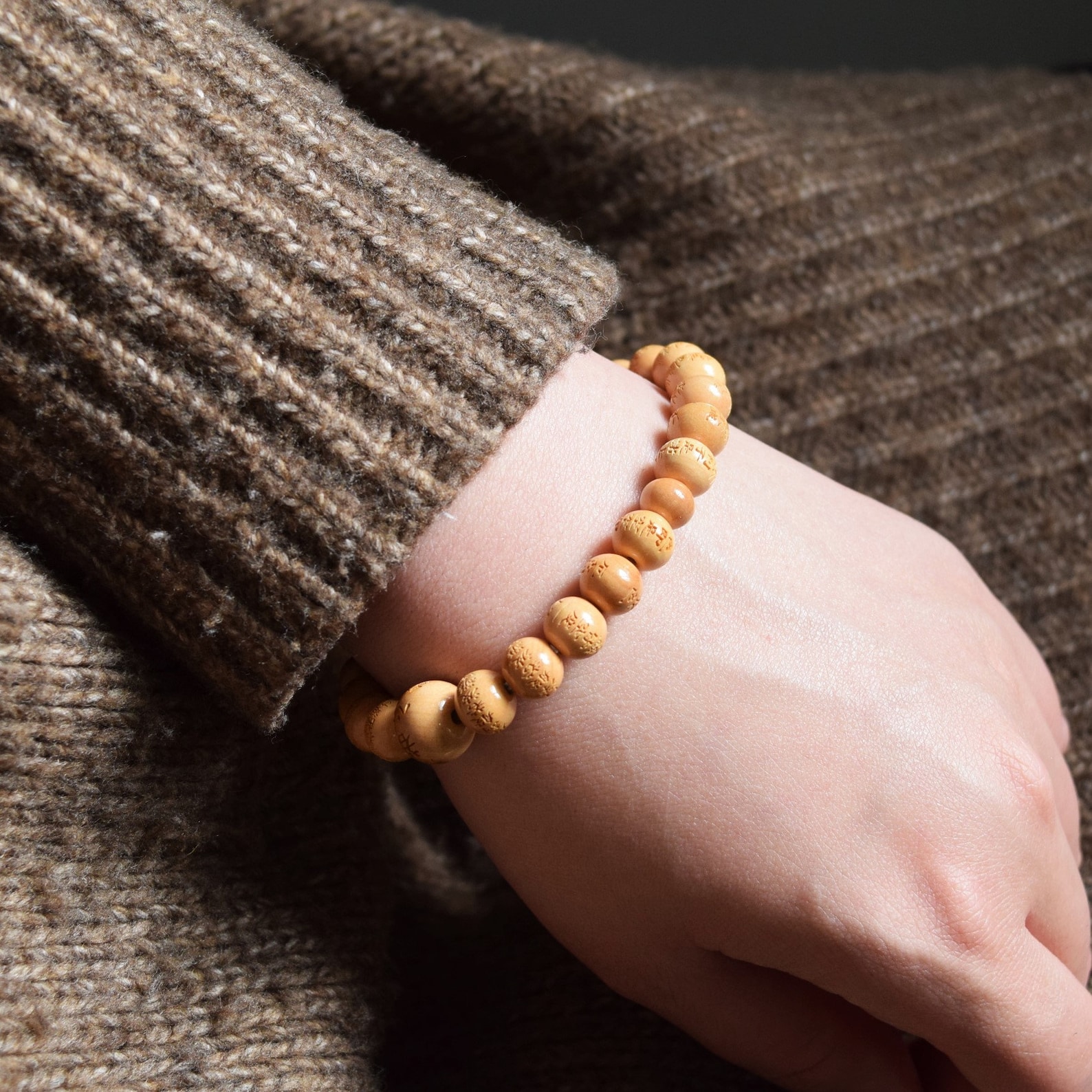 Japanese Tsuge Box Wood Bracelet Juzu Heart Sutra Dhyana Zen Kyoto Rare ...