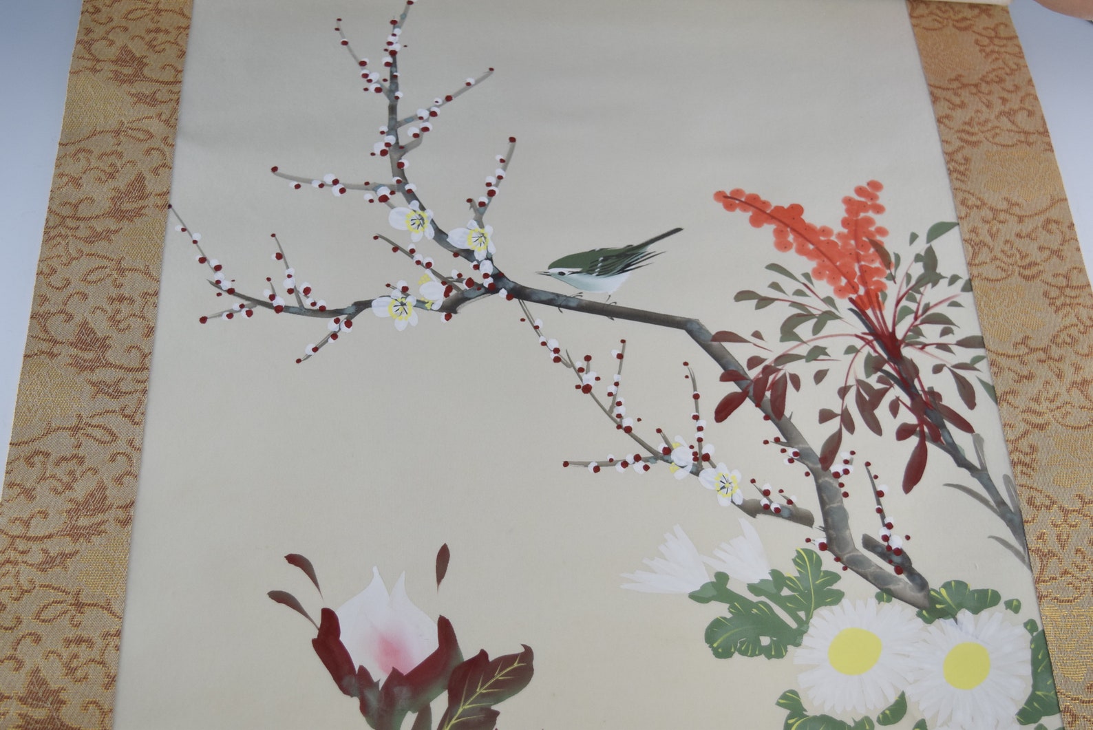 Paeonia and Nightingale Japanese Hanging Scroll KAKEJIKU Asia Antique ...