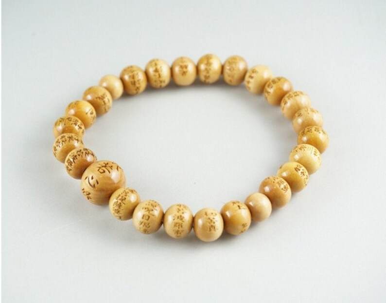Japanese Tsuge Box Wood Bracelet Juzu Heart Sutra Dhyana Zen Kyoto Rare ...
