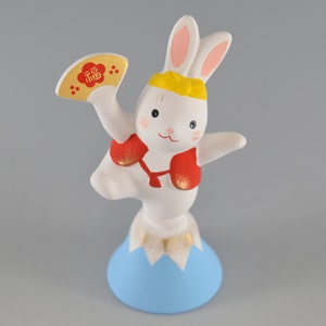 Japanese Traditional Zodiac Double Rabbit Figurine Ceramic Ornament ...