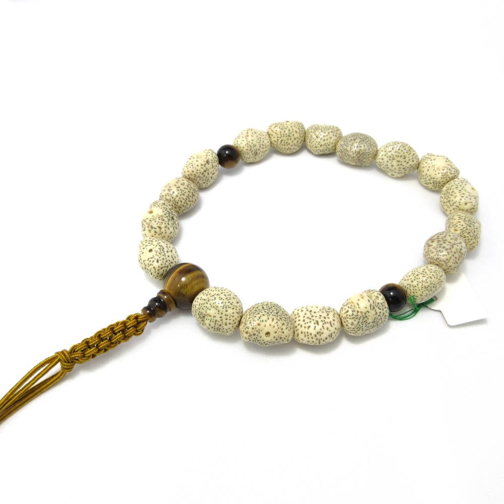 White Bodhi Tree Wood & Tiger Eye Japanese Traditional Juzu Buddhist ...