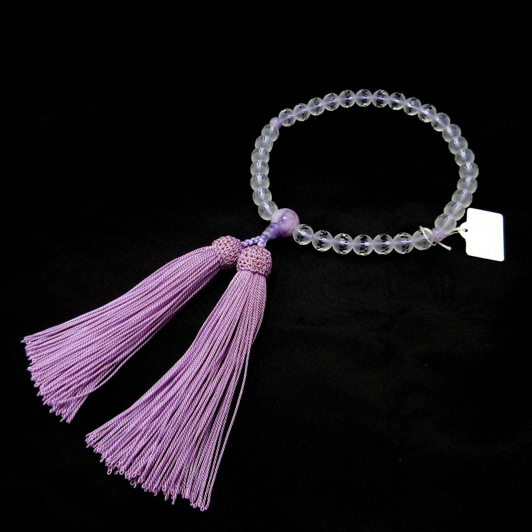 Drop Cut Frosted Quartz With Amethyst Japanese Traditional Juzu ...
