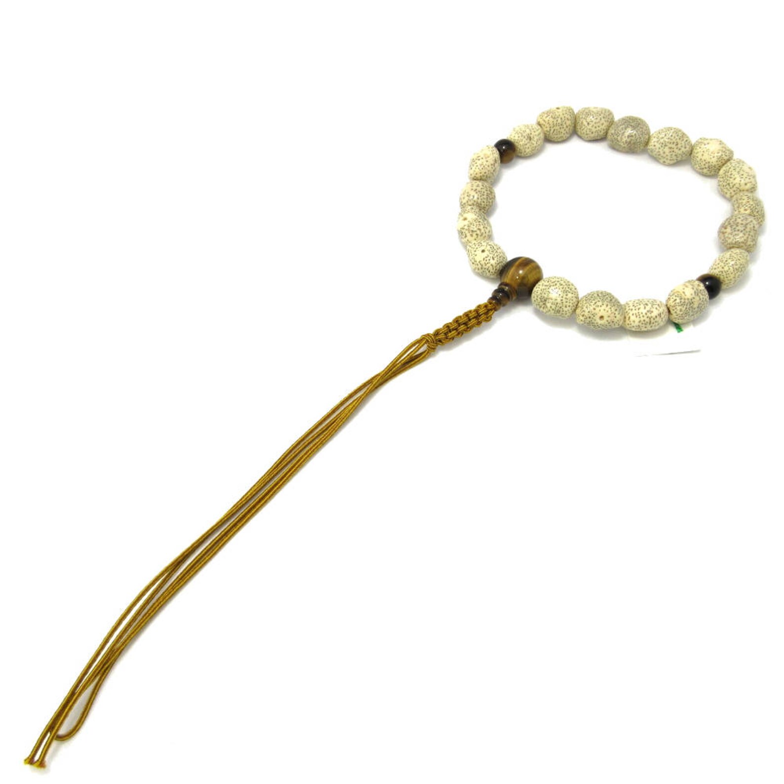 White Bodhi Tree Wood & Tiger Eye Japanese Traditional Juzu Buddhist ...