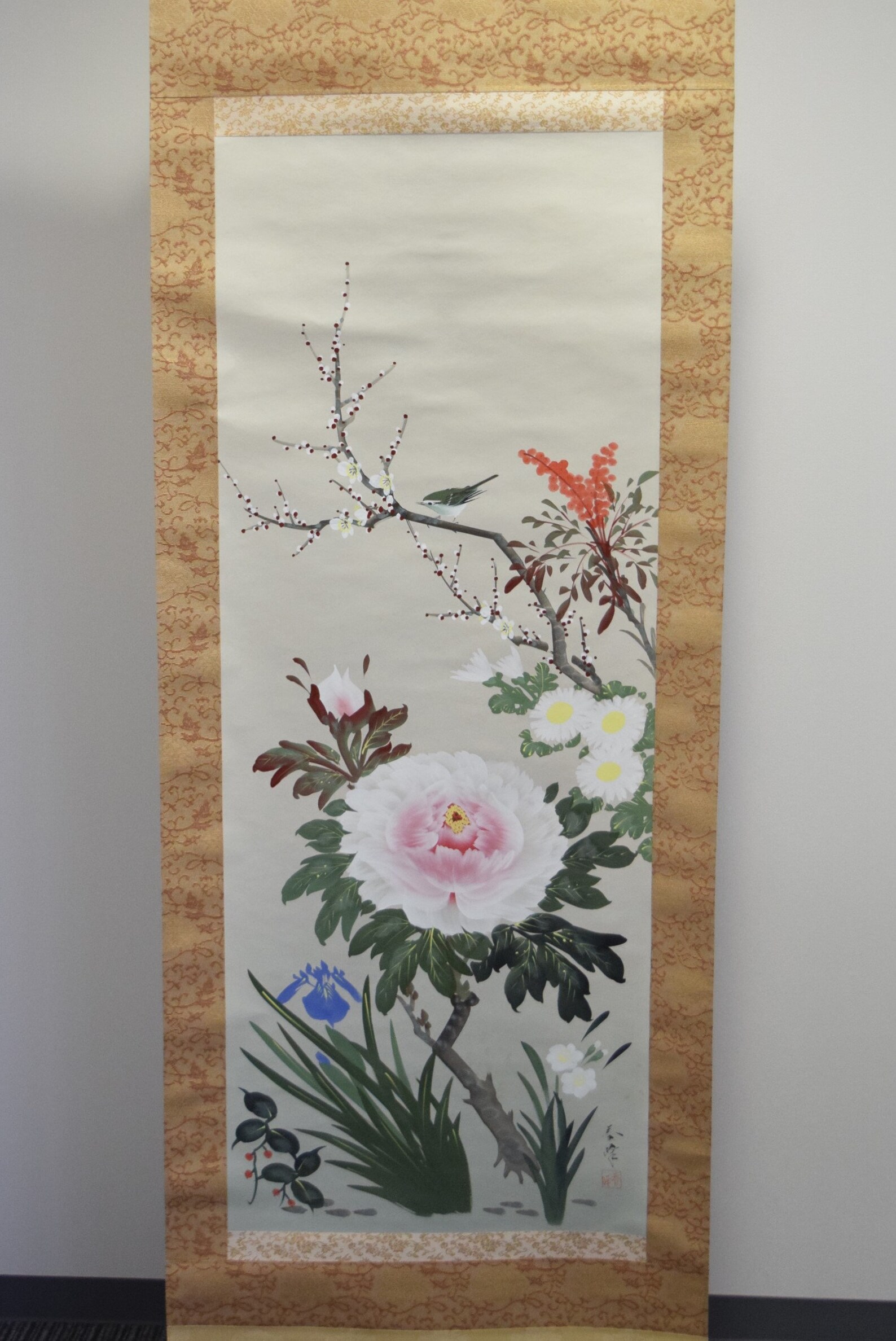 Paeonia and Nightingale Japanese Hanging Scroll KAKEJIKU Asia Antique ...