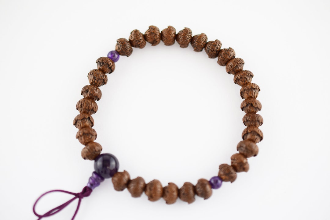 Lotus Bodhi Tree Wood With Amethyst Bracelet Japanese Juzu Rosary ...