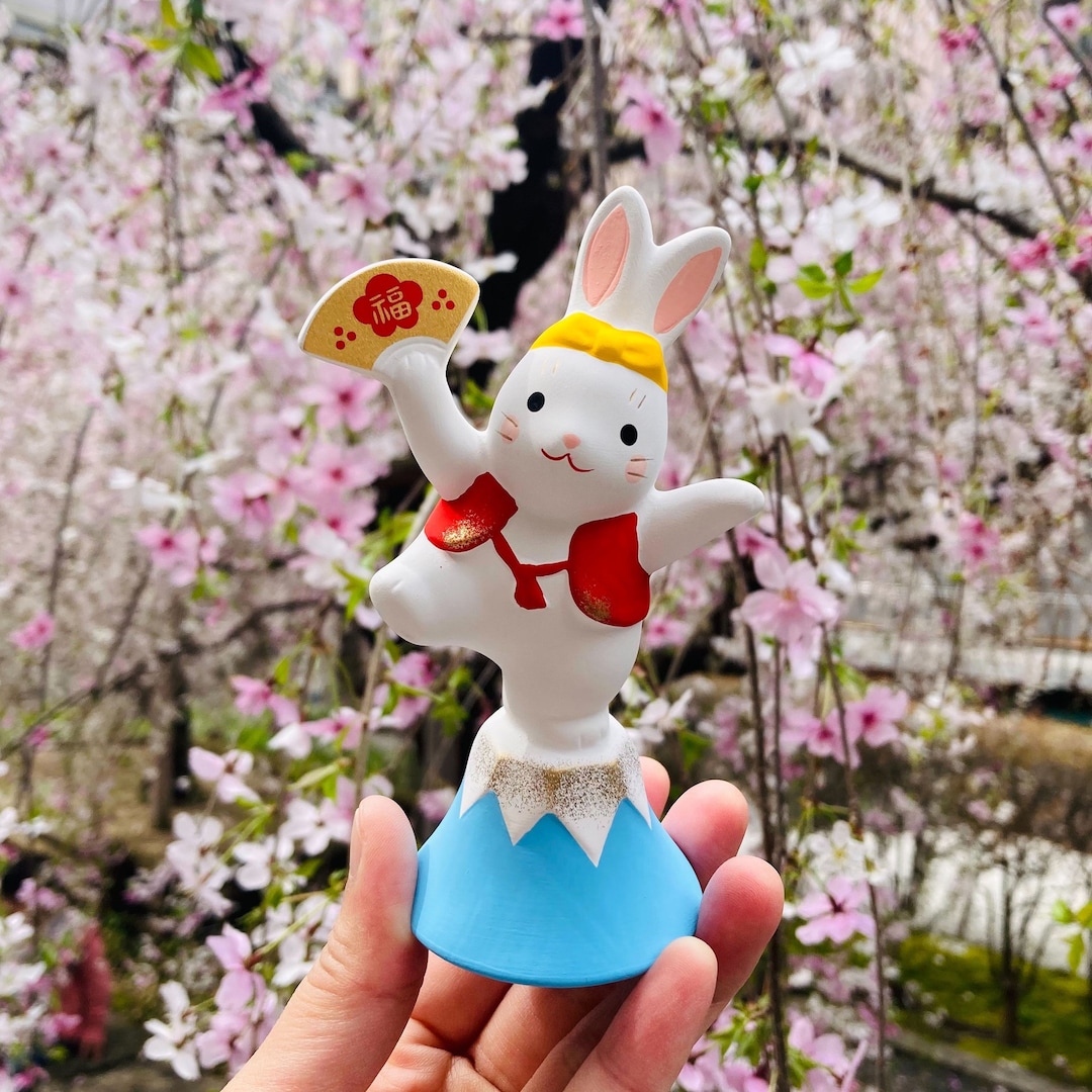 Japanese Traditional Easter Double Rabbit Figurine Ceramic Ornament ...