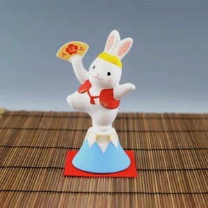 Japanese Traditional Zodiac Double Rabbit Figurine Ceramic Ornament ...