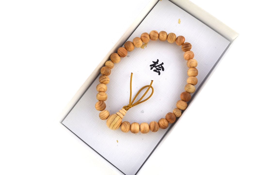 Cypress Wood Bracelet Japanese Hinoki Wood Juzu Prayer Beads Asian ...