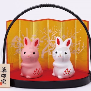 Japanese Traditional Zodiac Double Rabbit Figurine Ceramic Ornament ...
