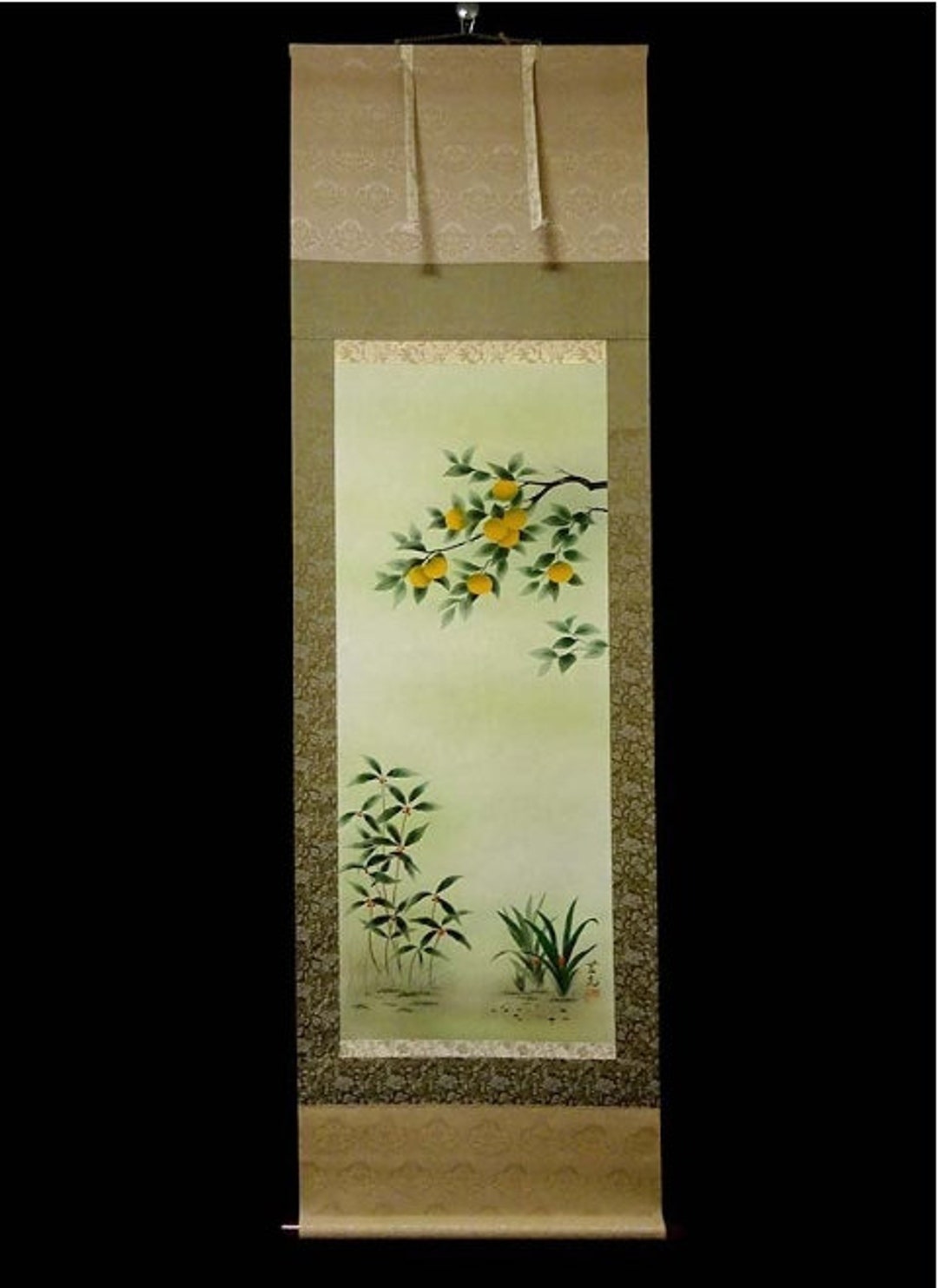 Orange Omoto Plant Japanese Hanging Scroll KAKEJIKU Asia Antique Art ...
