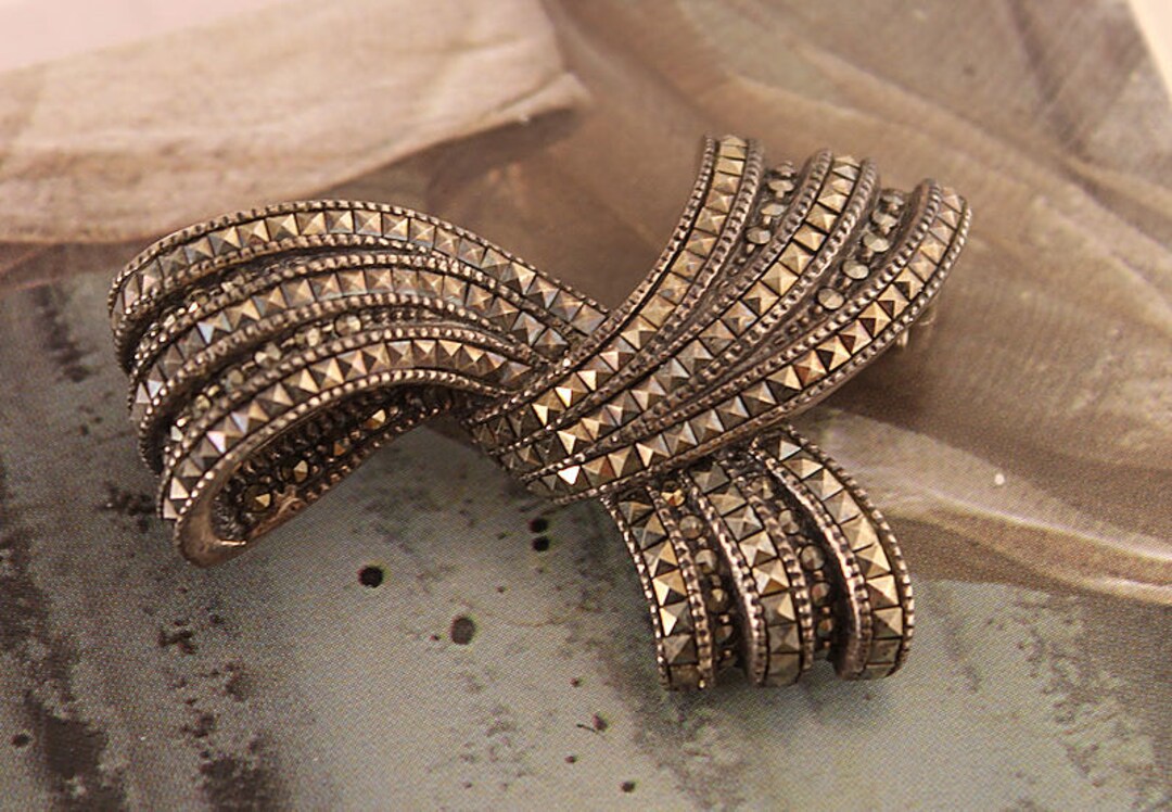 Judith Jack Sterling Silver and Marcasite Art Deco Modernistic Double ...