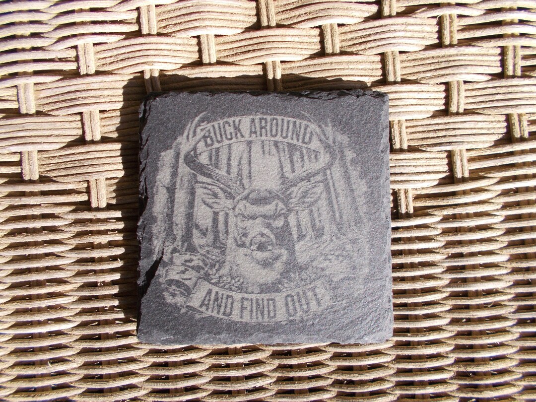Laser Engraved 4" Slate Coasters, Set of 4- Rubber Feet on the Back to ...
