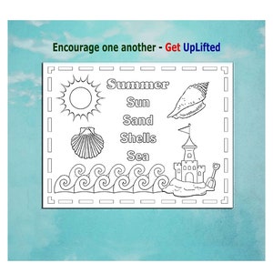 Summer Coloring Page - Sun Sand Shells Sea Printable - for Enjoyment ...