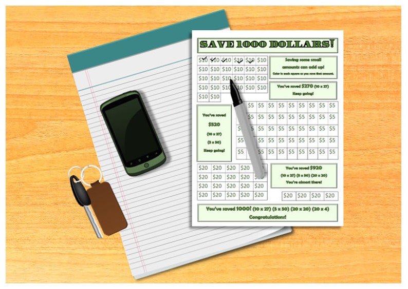 Save 1000 Savings Challenge Plan Printable-visual Teaching - Etsy