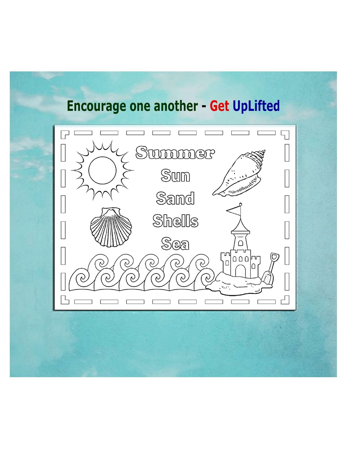 Summer Coloring Page - Sun Sand Shells Sea Printable - for Enjoyment ...