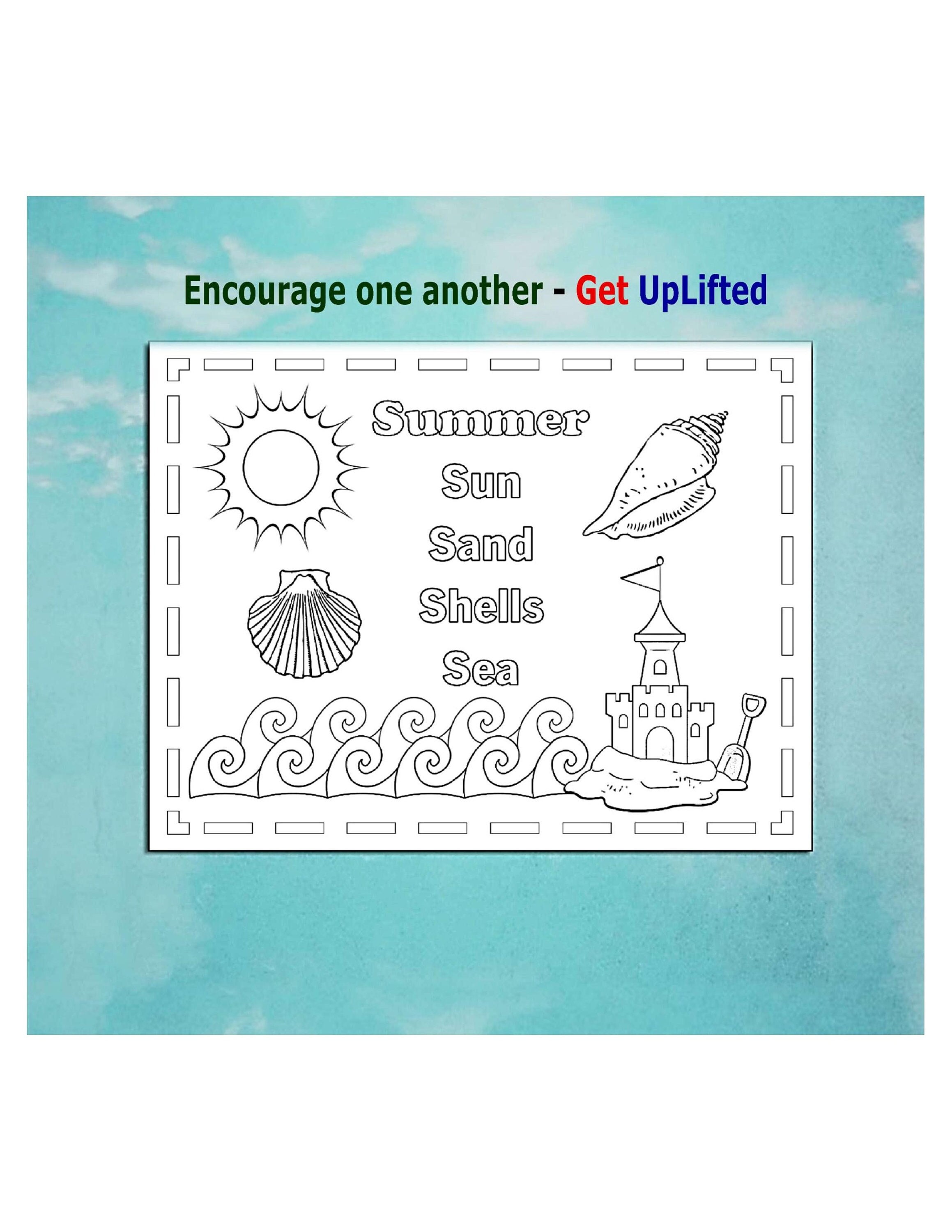 Summer Coloring Page - Sun Sand Shells Sea Printable - for Enjoyment ...