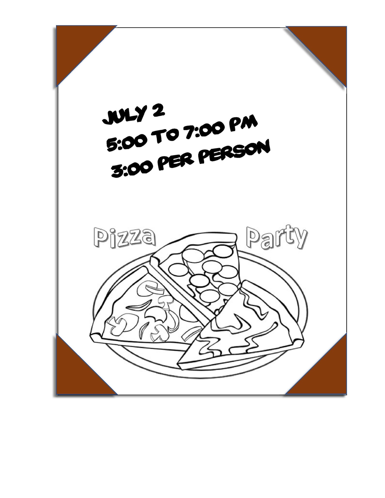 Pizza Party Coloring Page Printable for Enjoyment & Stress Relief for ...