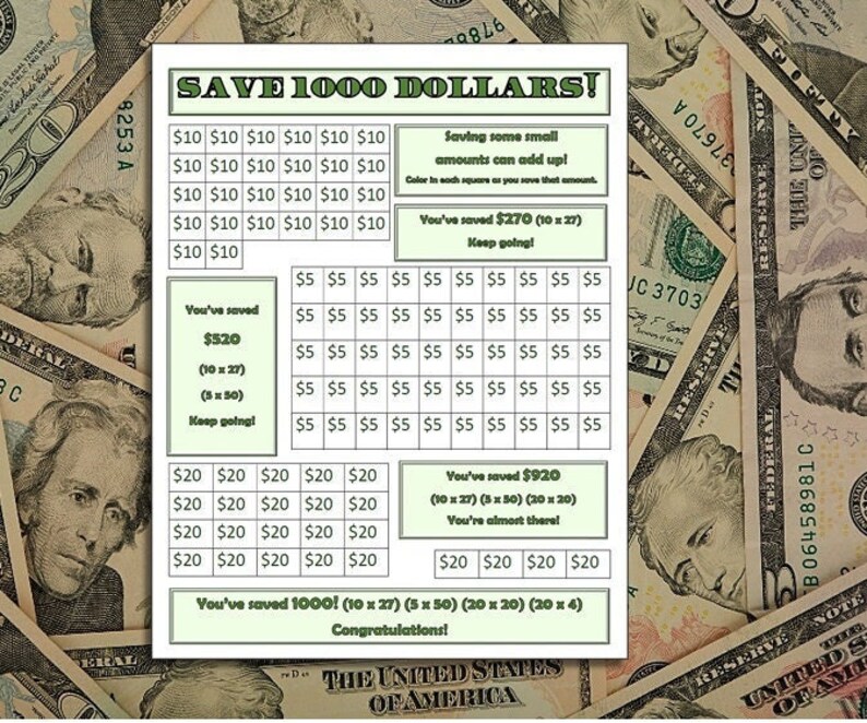 Save 1000- Savings Challenge Plan Printable-visual Teaching Tool to ...