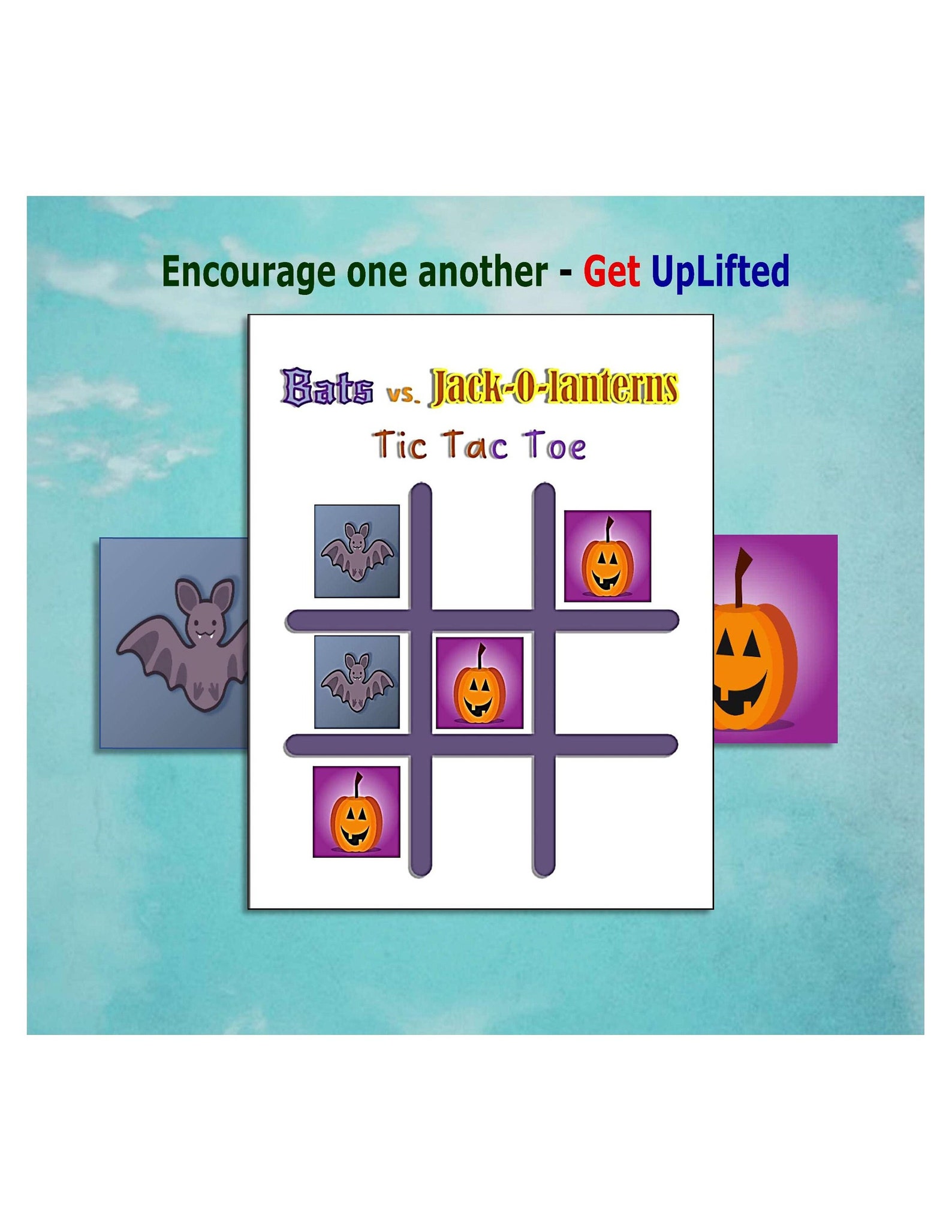 Bats Jack-o-lanterns Printable Tic Tac Toe Halloween/harvest Game Board ...