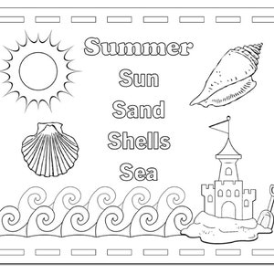 Summer Coloring Page - Sun Sand Shells Sea Printable - for Enjoyment ...
