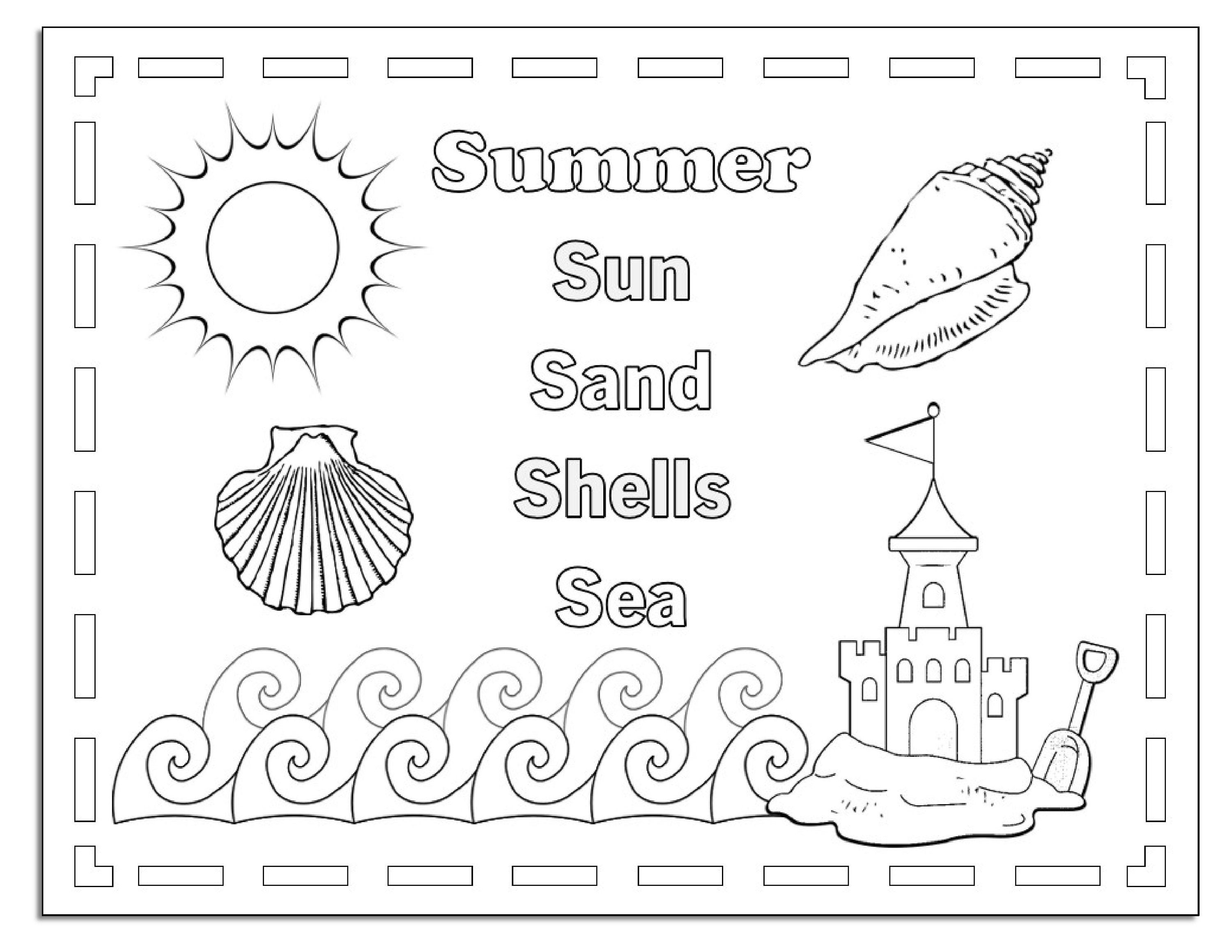 Summer Coloring Page - Sun Sand Shells Sea Printable - for Enjoyment ...