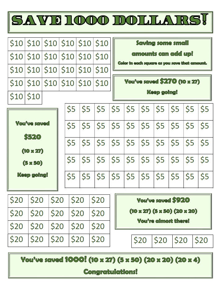 Save 1000- Savings Challenge Plan Printable-visual Teaching Tool to ...