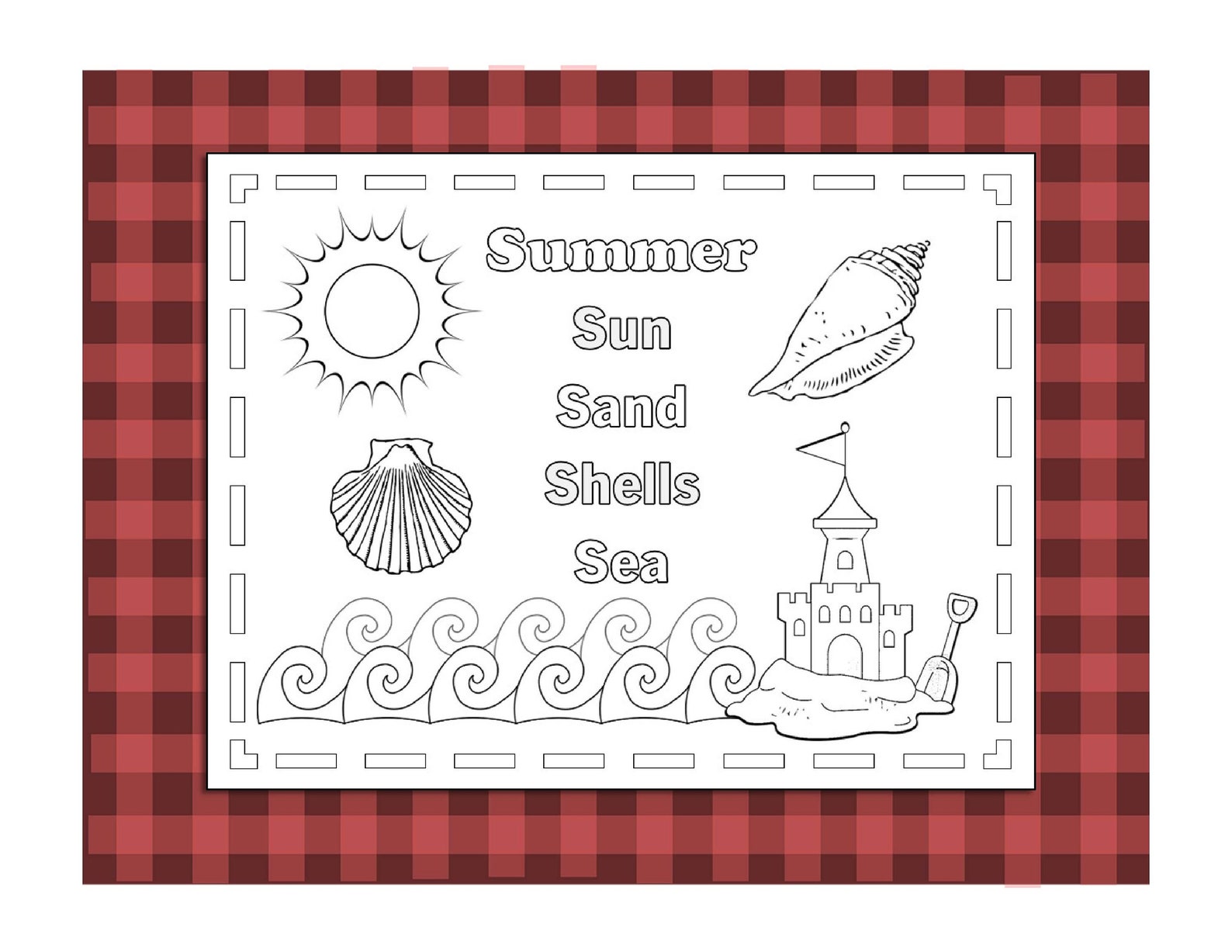 Summer Coloring Page - Sun Sand Shells Sea Printable - for Enjoyment ...