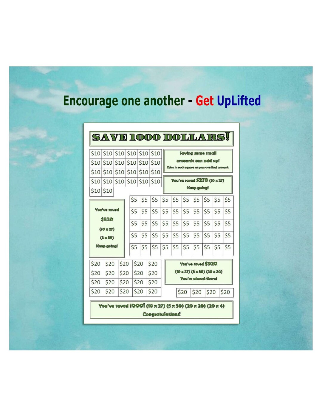 Save 1000- Savings Challenge Plan Printable-visual Teaching Tool to ...