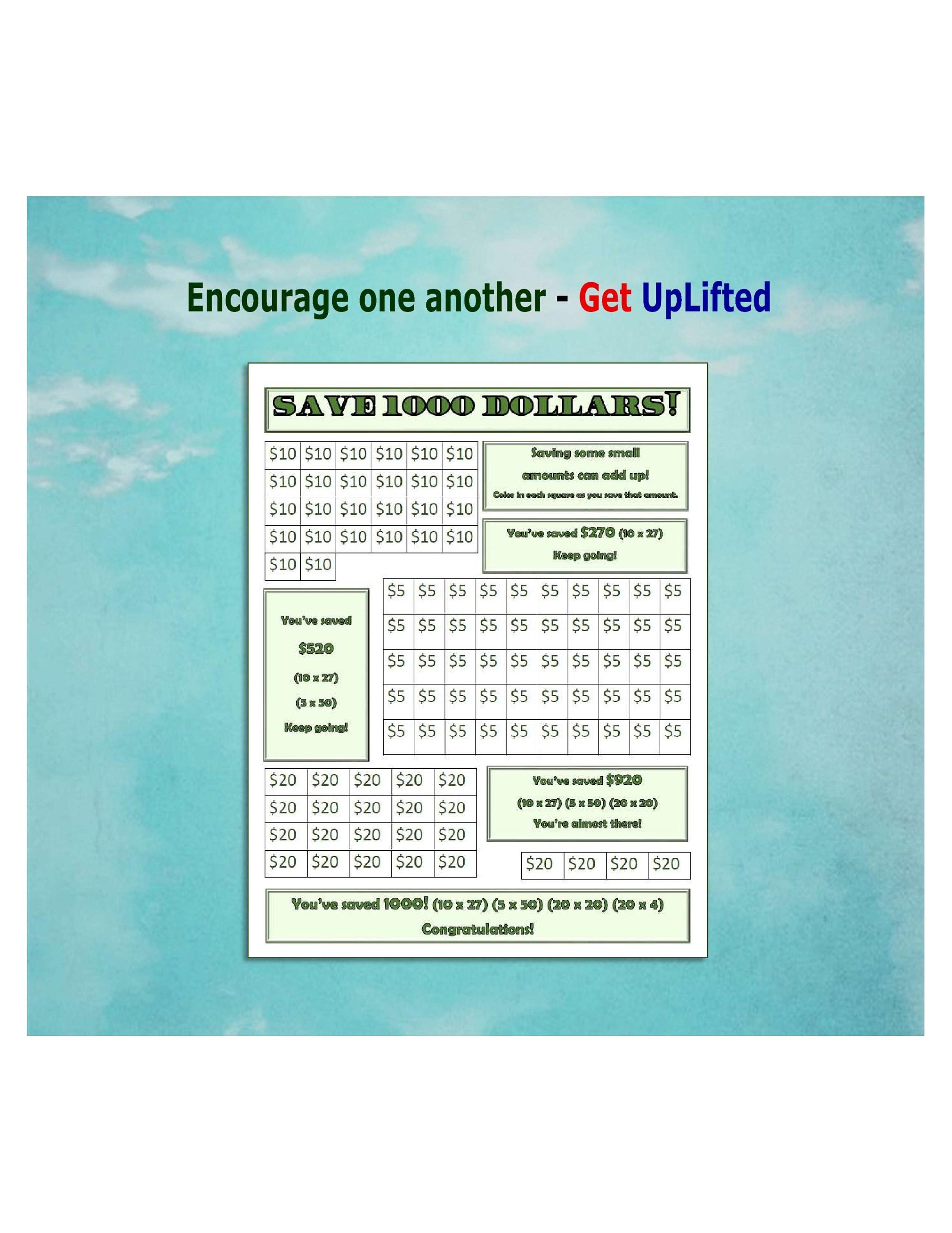 Save 1000- Savings Challenge Plan Printable-visual Teaching Tool to ...