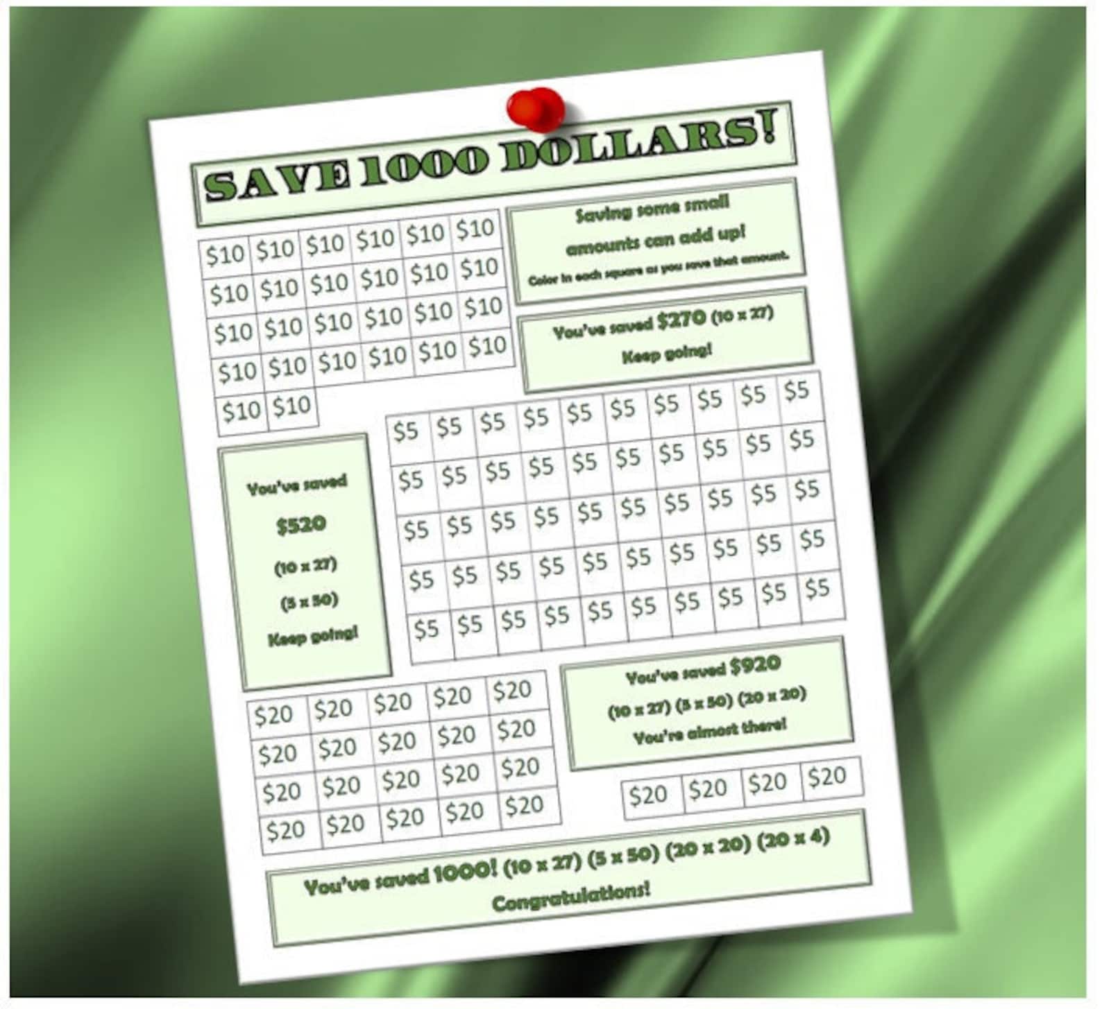 Save 1000- Savings Challenge Plan Printable-visual Teaching Tool to ...