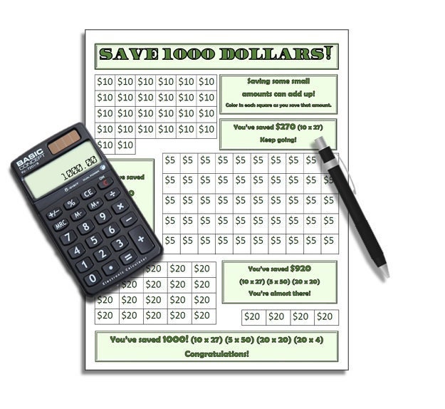 Save 1000- Savings Challenge Plan Printable-visual Teaching Tool to ...
